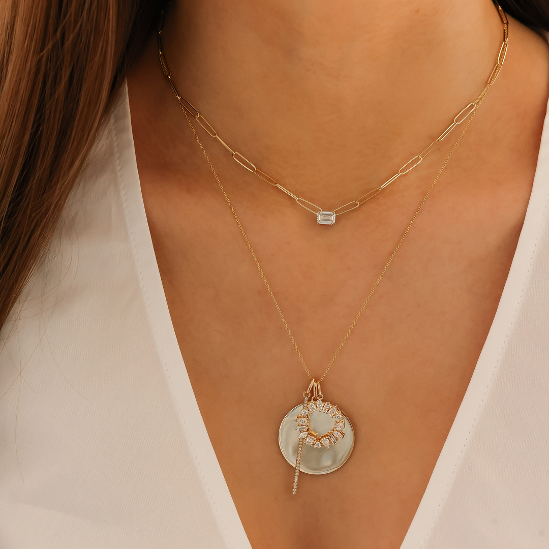 0.70 Ct Emerald Cut Diamond Solitaire Paperclip Necklace | Dana Rebecca ...